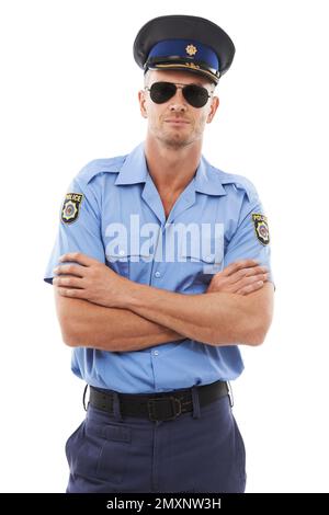 Policeman standing on white background Stock Photo - Alamy