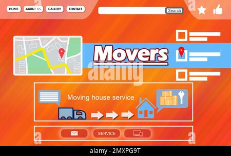 Movers service. Illustration of truck, map and different icons Stock ...