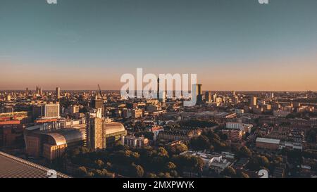 An aerial view of Granary Square at sunset in London, UK Stock Photo ...