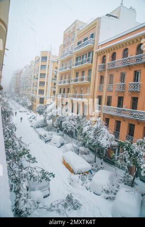 Storm Filomena in Madrid on 8th January, 2021. Heavy snow fell across ...
