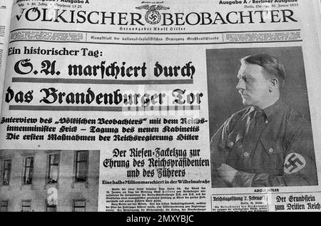Front page of the newspaper ' Voelkischer Beobachter', 1934 Stock Photo ...