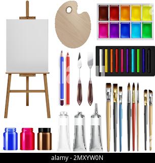 Artist tools realistic set of isolated top view images with different ...