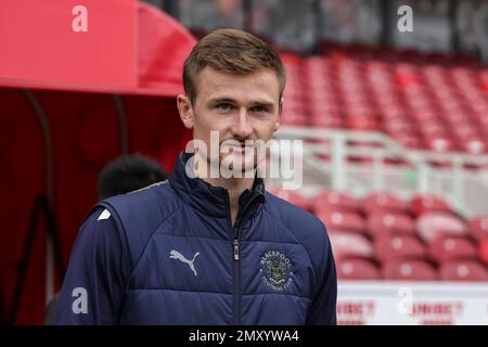 Callum Connolly #2 of Blackpool arrives at the Riverside Stadium Stock ...