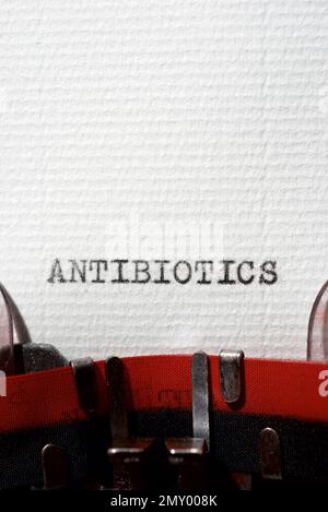 Antibiotics word written with a typewriter Stock Photo - Alamy