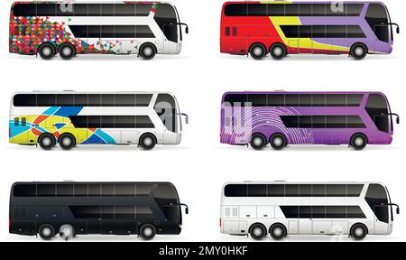Municipal bus realistic set with public transport symbols isolated ...