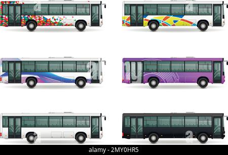 Municipal bus realistic set with public transport symbols isolated ...