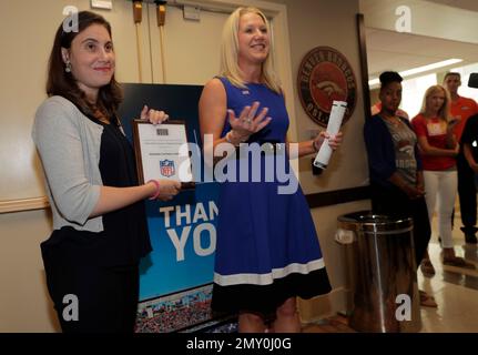 From left, Denver Broncos chief executive officer Greg Penner, co-owner ...