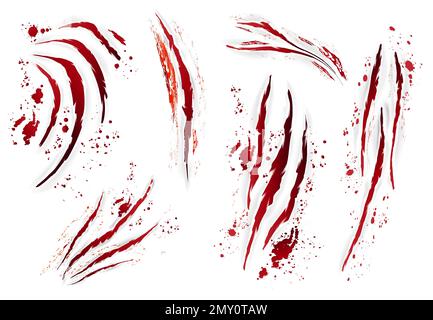 Cat scratch. Realistic set of animal claw marks isolated on white ...