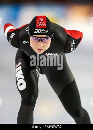 HERENVEEN - Joy Beune in action on the 5000 meters during the second ...