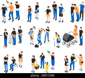 Queue people icon set with different people waiting in line to the ATM ...