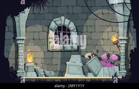 Prison dungeon in medieval castle. Vector cartoon illustration of stone ...