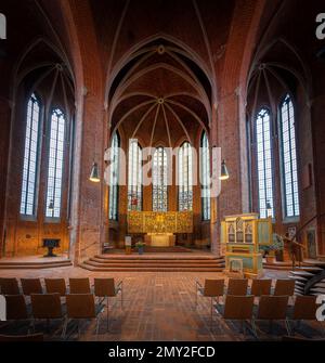 Interior view of the Marktkirche (Market Church) with the winged altar ...