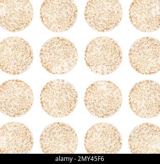 Set of puffed corn cakes with different toppings on white background ...