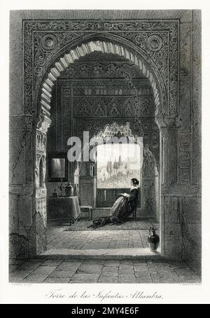 Torre de las Infantas, Alhambra in 19th Century, Granada, Andalusia ...