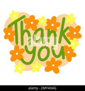 Hand drawn illustration of thank you words lettering phrase in ...