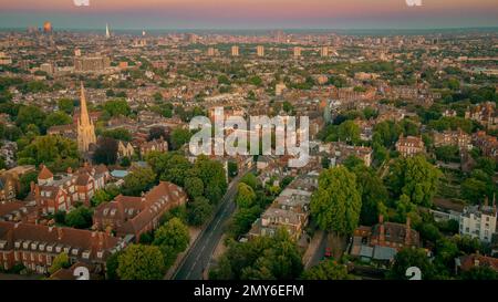 An aerial view of the Whitestone Walk, Hampstead with tall buildings ...
