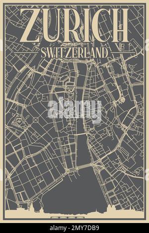 Road network poster of the downtown ZURICH, SWITZERLAND Stock Vector ...