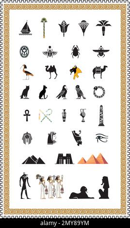 Egyptian symbols set. Ancient egyptian hieroglyphs, papyrus and paper ...