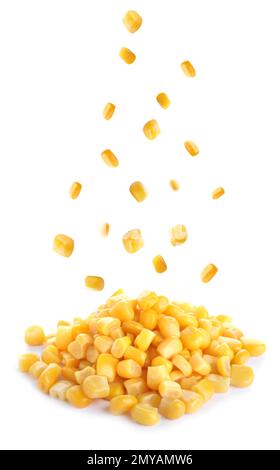 Sweet corn kernels falling on white background Stock Photo - Alamy