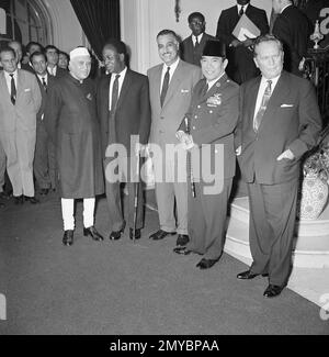 Jawaharlal Nehru with Gamal Abdel Nasser on his visit to Cairo Stock ...