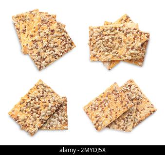 Set with different sesame seeds on stone background. top view Stock ...