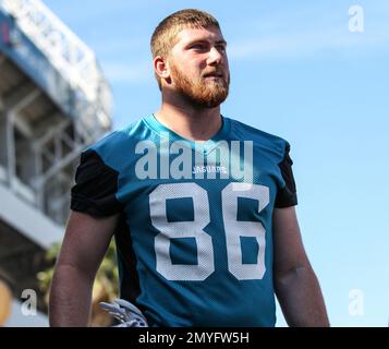 Jacksonville Jaguars tight end Braedon Bowman (86) runs on the field ...