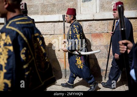 Muslim consular guards, also known as “Kawas” wearing red tarboosh hats ...