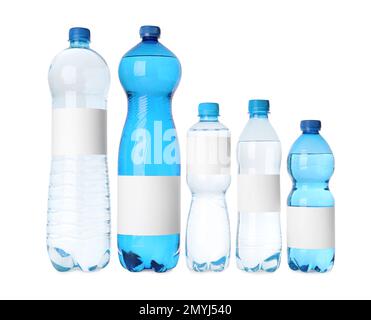 Bottles of pure water with blank labels on white background Stock Photo ...