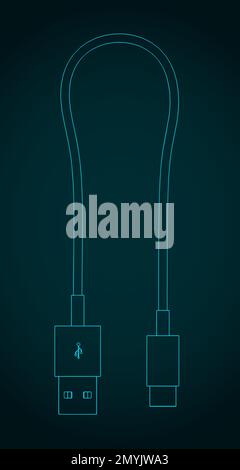 Stylized vector illustrations of blueprints of USB plug set Stock ...