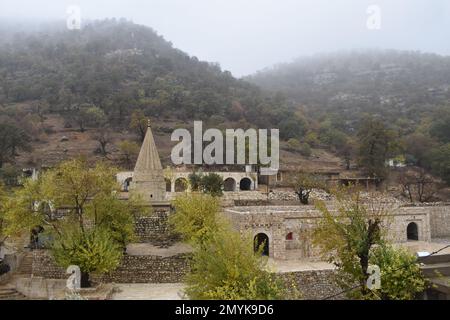A stone dome at historic Lalish Temple in Northern Iraq, the most holy ...