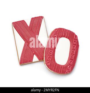 Sweet cookies in shape of XO symbol isolated on white background ...