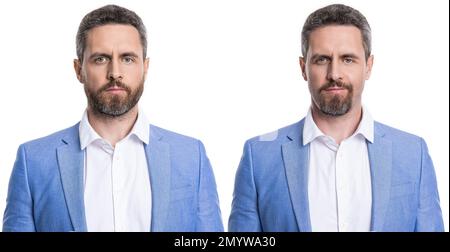 photos of man face stubble collage before and after in studio. man face ...