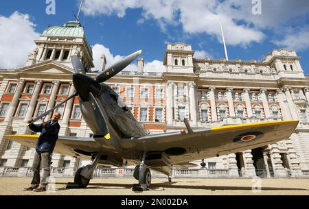 RAF Spitfire XVI on display inside the Spitfire and Hurricane memorial ...
