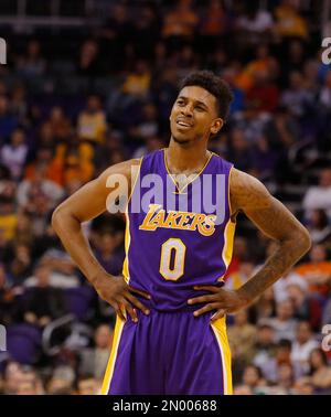 Los Angeles Lakers rookie forward Mario Bennett, left, grabs the hand ...