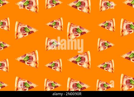 Pattern with a piece of pepperoni pizza on a blue background. Pizza ...