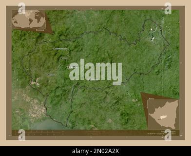 Boaco, department of Nicaragua. Low resolution satellite map. Corner ...