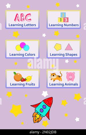 Educational application for kids. Bright menu illustration Stock Photo ...