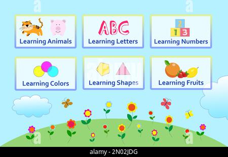 Educational application for kids. Bright menu illustration Stock Photo ...