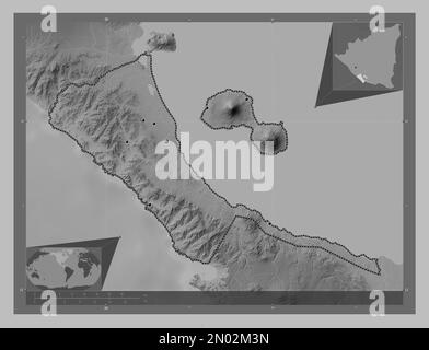 Rivas, department of Nicaragua. Grayscale elevation map with lakes and ...