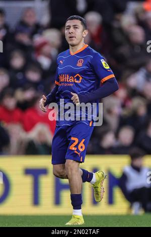 Ian Poveda #26 of Blackpool during the Sky Bet Championship match ...