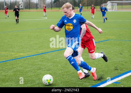 Leeds, UK. 4th February 2022. Amateur footballers playing football ...