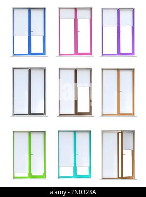 Set of modern windows in different colors on white background. Banner ...