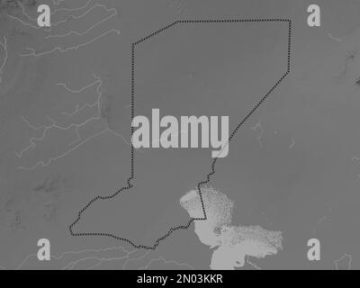 Diffa, department of Niger. Grayscale elevation map with lakes and ...