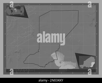 Diffa, department of Niger. Bilevel elevation map with lakes and rivers ...
