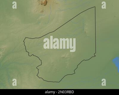 Zinder, department of Niger. Colored elevation map with lakes and ...