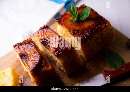 Inverted Pineapple sponge cake Stock Photo - Alamy