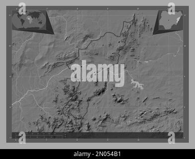 Adamawa, state of Nigeria. Bilevel elevation map with lakes and rivers ...