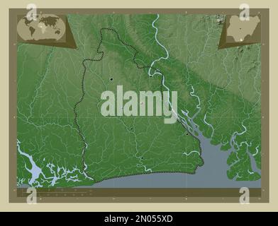 Akwa Ibom, state of Nigeria. Colored elevation map with lakes and ...