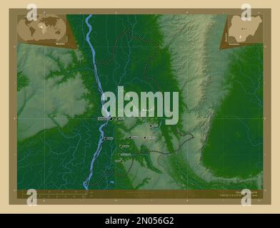 Anambra, state of Nigeria. Colored elevation map with lakes and rivers ...