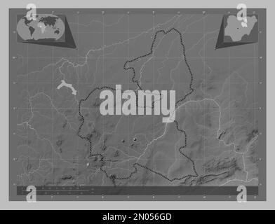 Bauchi, state of Nigeria. Grayscale elevation map with lakes and rivers ...